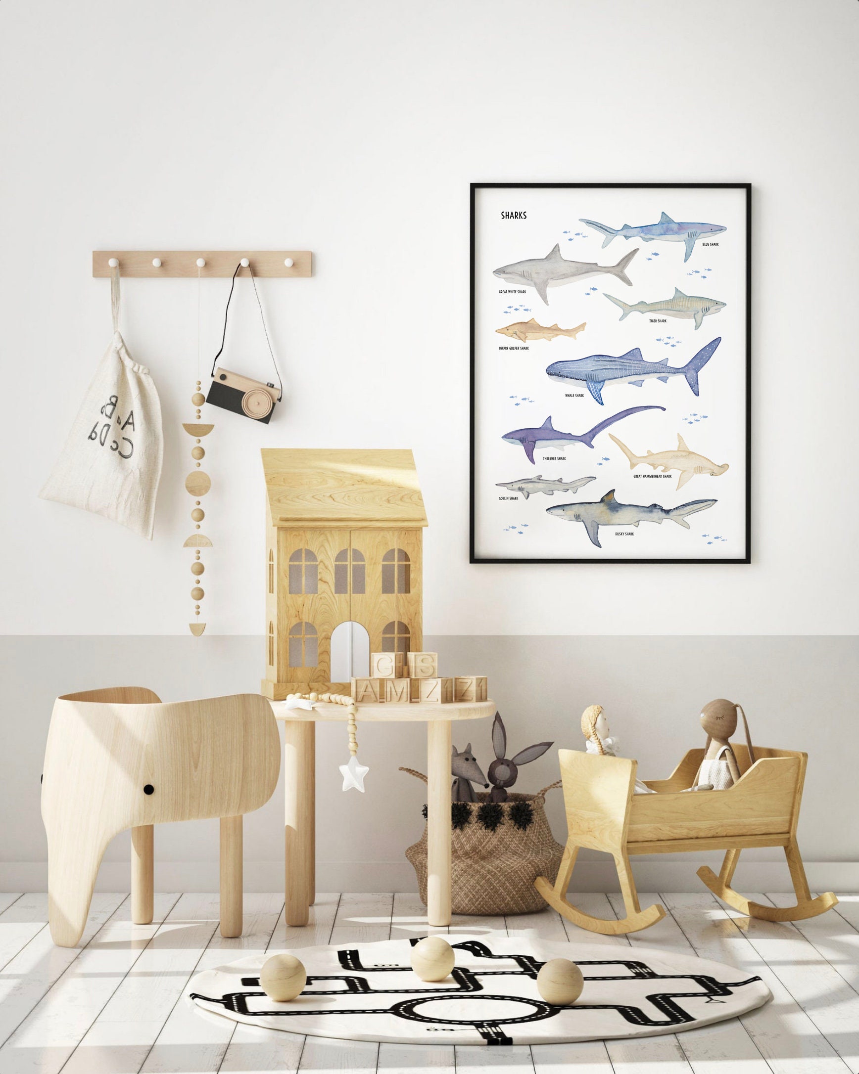 Shark Nursery Print, Sharks Wall Art, Educational Printable, Shark ...
