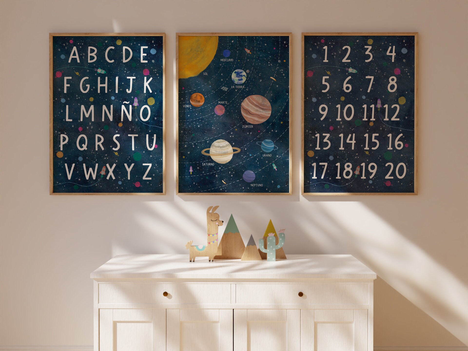 Solar System Prints in SPANISH, Space Themed Nursery Wall Art, Kids ...