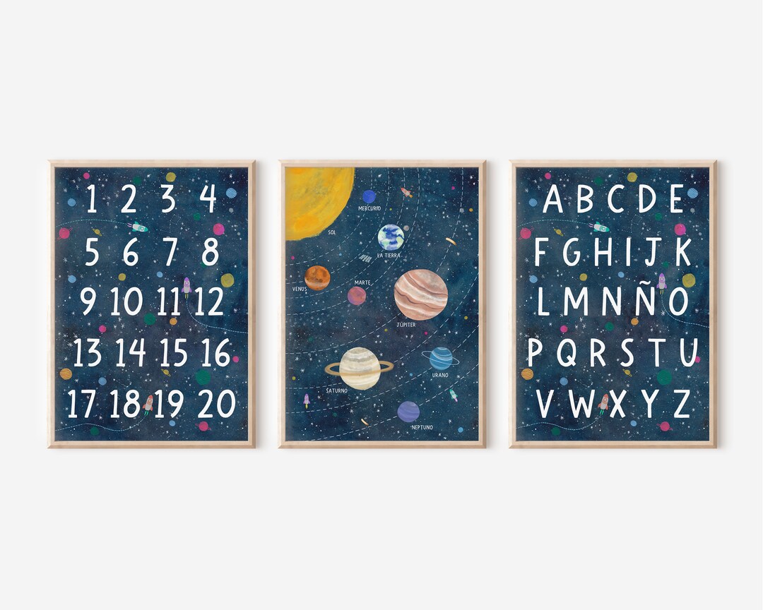 Solar System Prints in SPANISH, Space Themed Nursery Wall Art, Kids ...