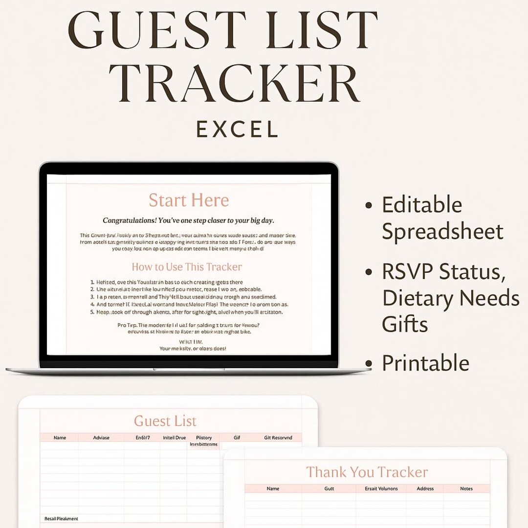 Wedding Guest List Tracker Excel | Blush Pink Editable RSVP Spreadsheet ...