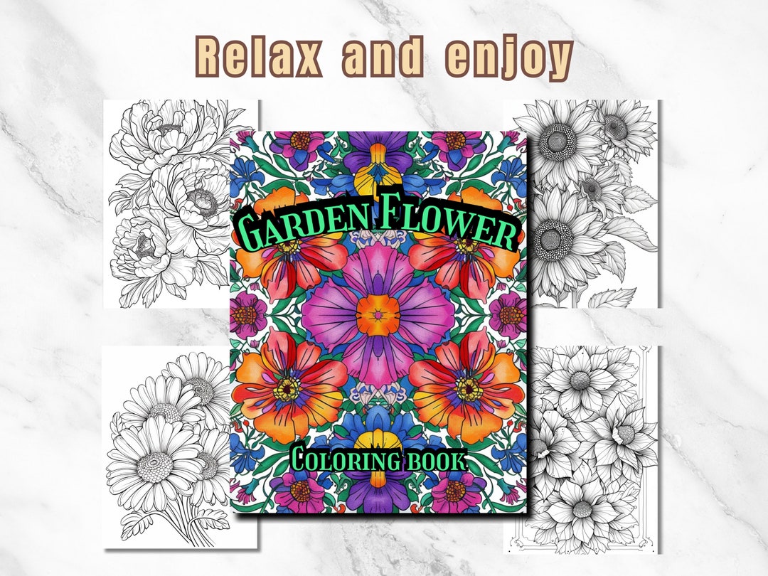 Garden Flower Coloring Book, Instant Download, Relaxation Calm, Mideful ...