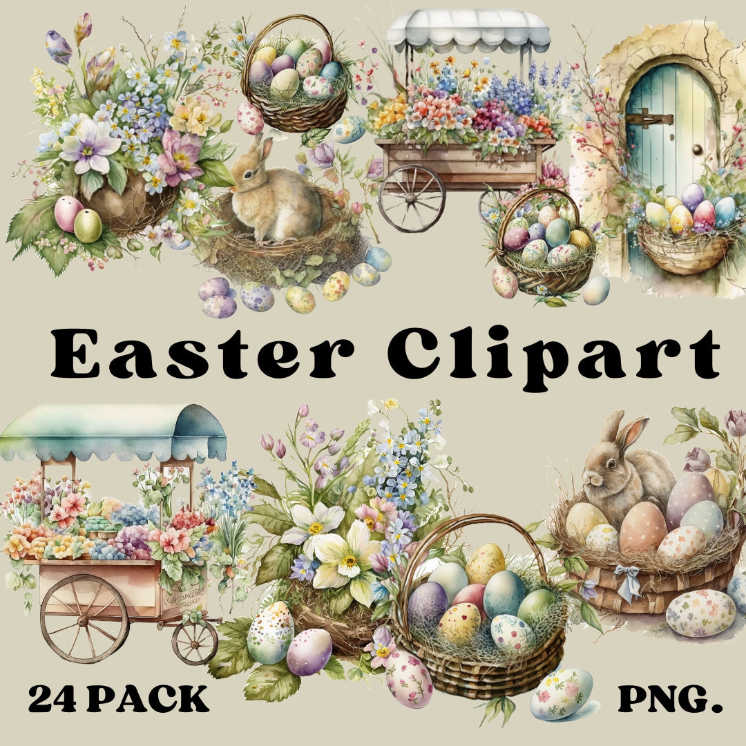 24 Easter Bunny Clipart - Easter Egg Clipart - Spring Clipart - PNG ...