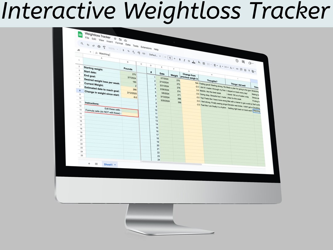 Weightloss Tracker Interactive Google Sheet Digital Health Management ...
