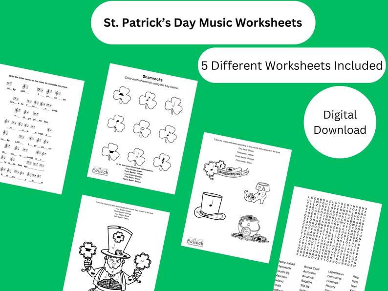 St. Patrick's Day Music Worksheets, Digital Download Printable, Private ...