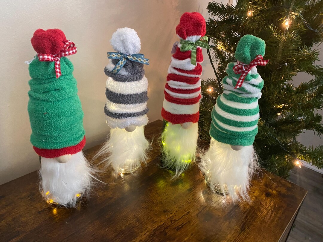 Upcycled Wine Bottle Gnomes - Light up - Holiday Decor - Gift Idea - Etsy