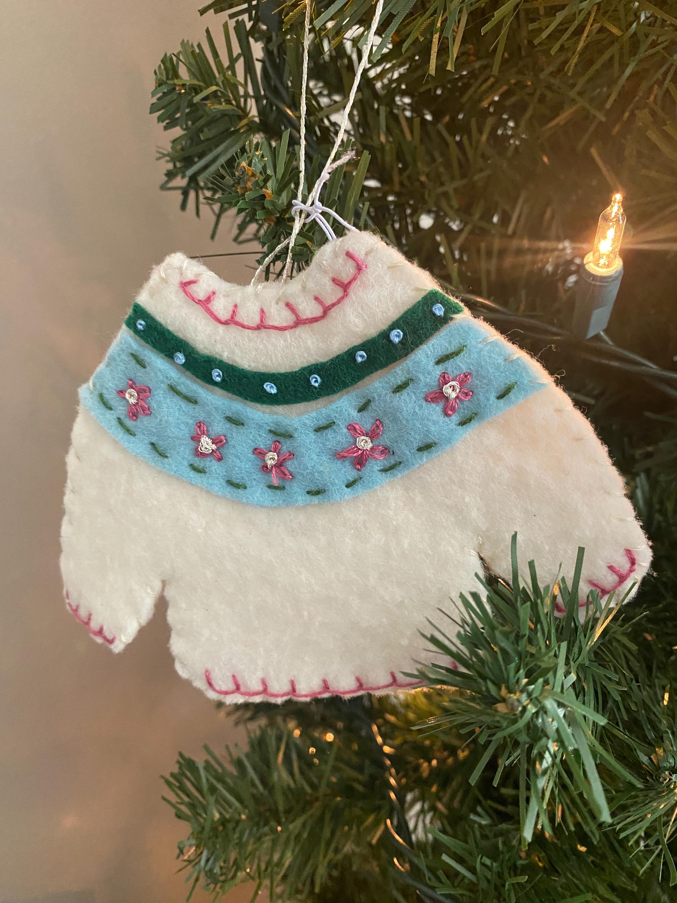 Holiday Ornaments - Winter Sweater - Hand-embroidered - Upcycled Fabric ...