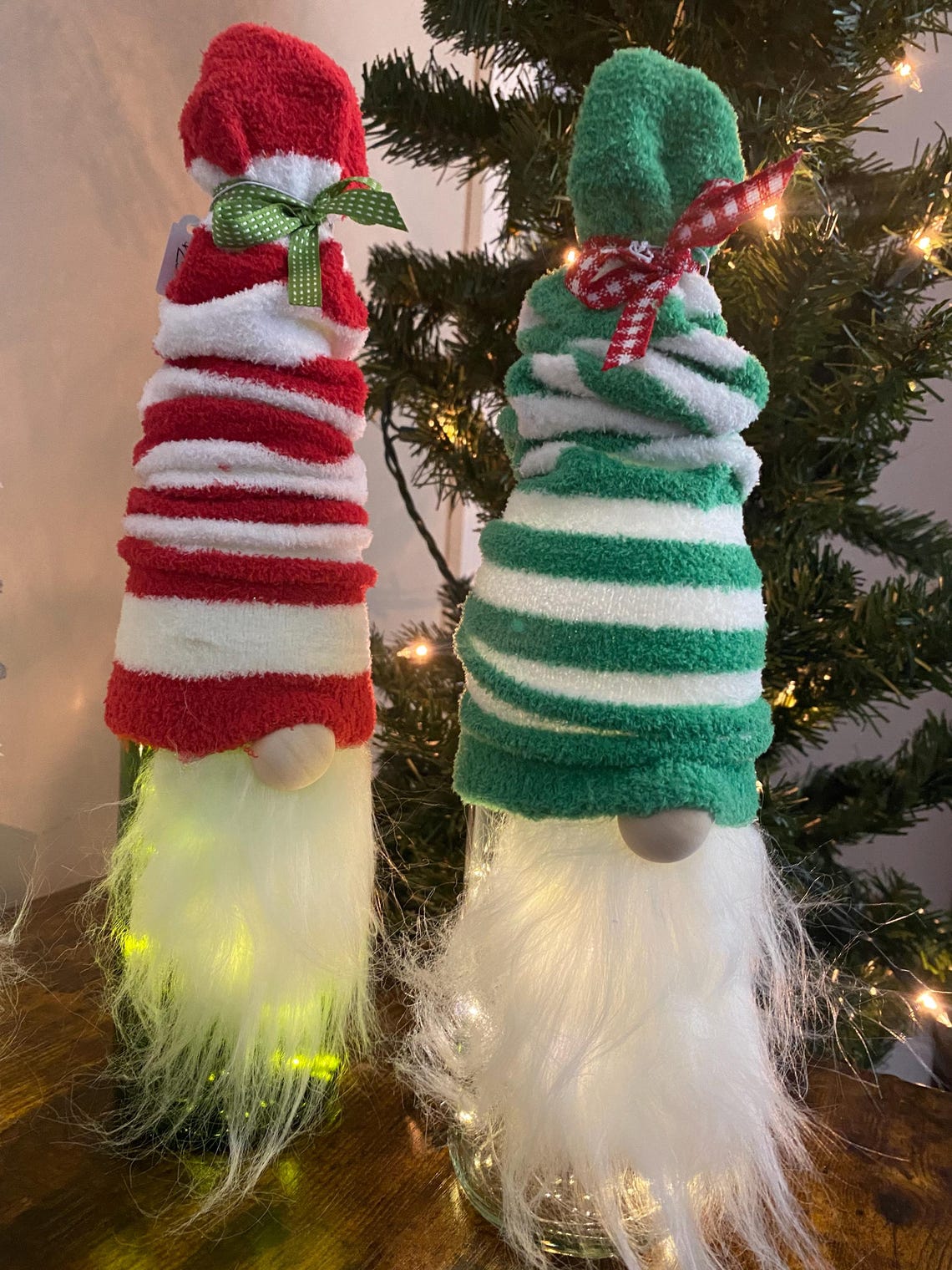 Upcycled Wine Bottle Gnomes - Light up - Holiday Decor - Gift Idea - Etsy