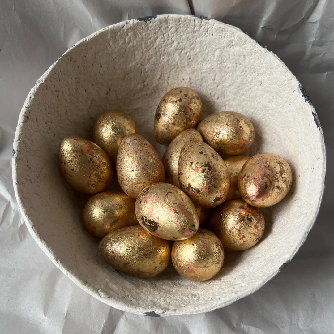 Set of 6 Small Golden Easter Eggs Gold Leaf Small Egg Metal Leaf ...