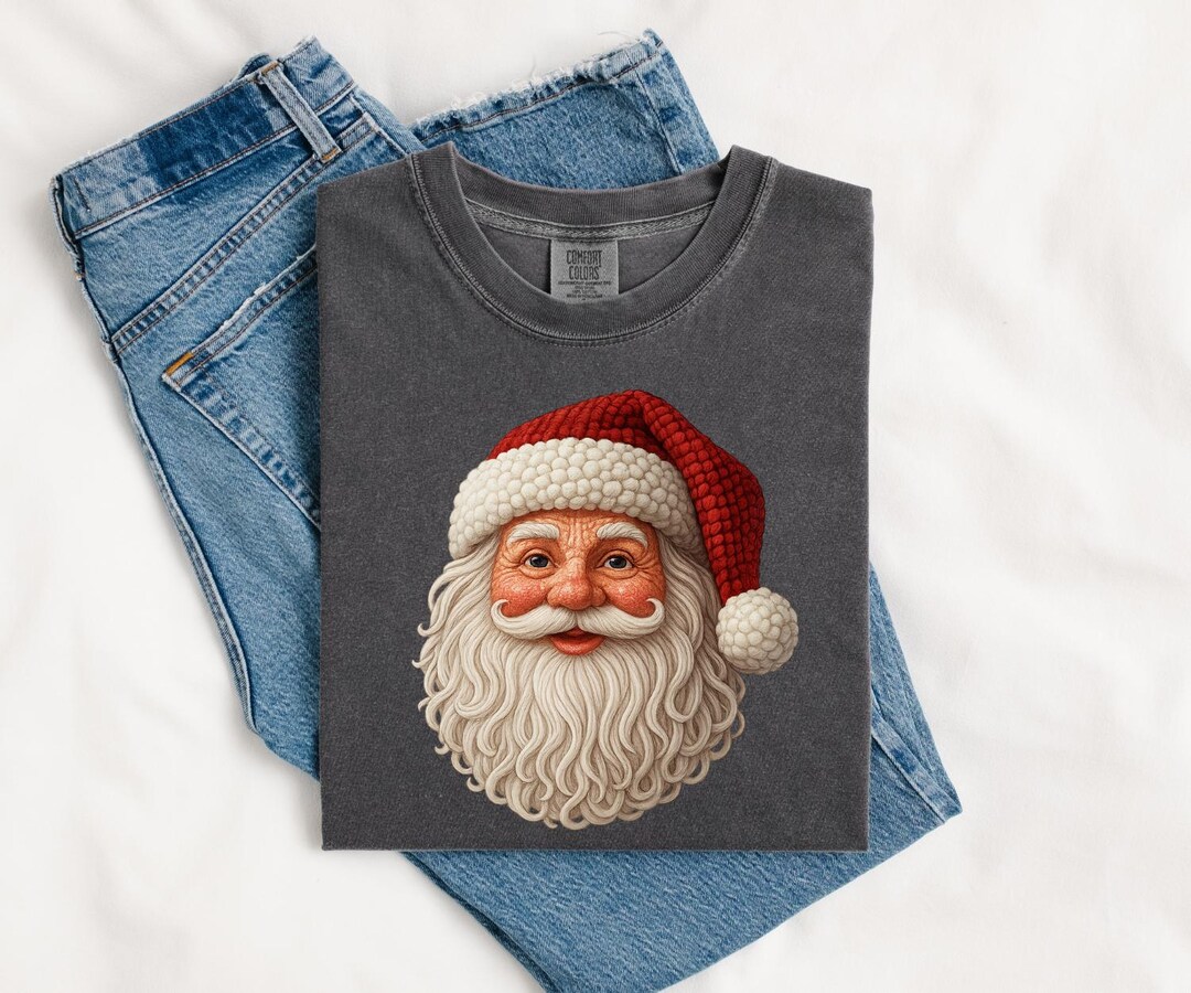 Comfort Colors® Faux Crochet Santa Face Shirt, 3D Crochet Santa Shirt ...