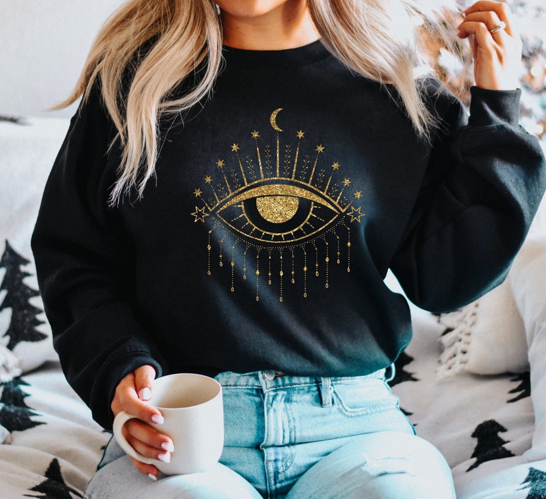 Evil Eye Moon Stars Sweatshirt, Celestial Third Eye Sweater, Golden Eye ...