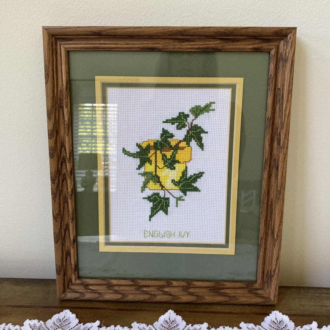Vintage Framed English Ivy Cross Stitch Picture, House Plant Picture ...