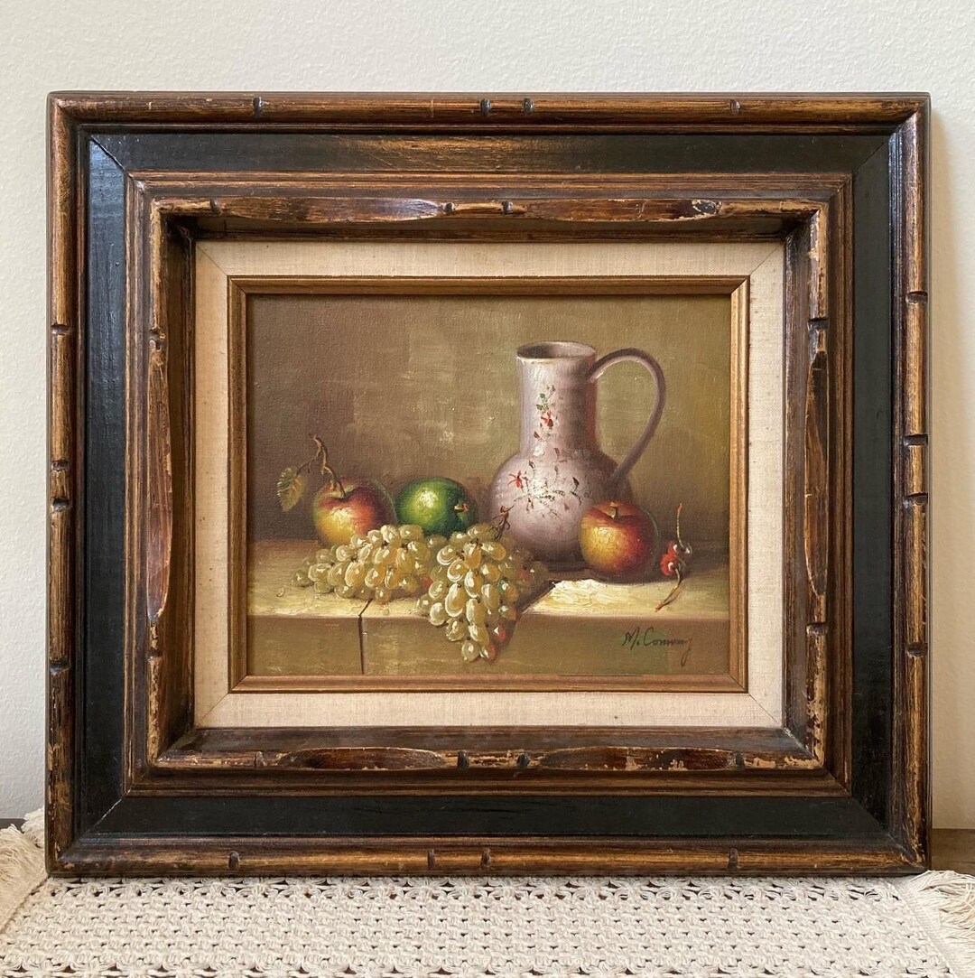 Vintage M. Conway Still Life Painting: Framed Fruit & Pitcher - Etsy