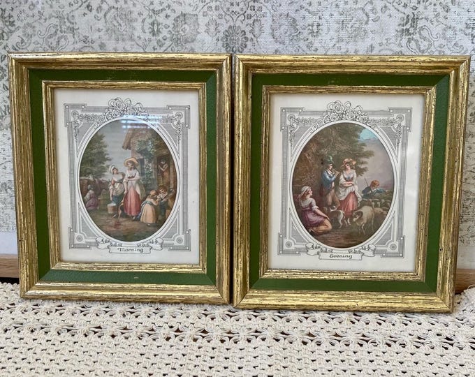 Vintage Victorian Pictures, Set of 2 Framed Pictures, Morning and ...