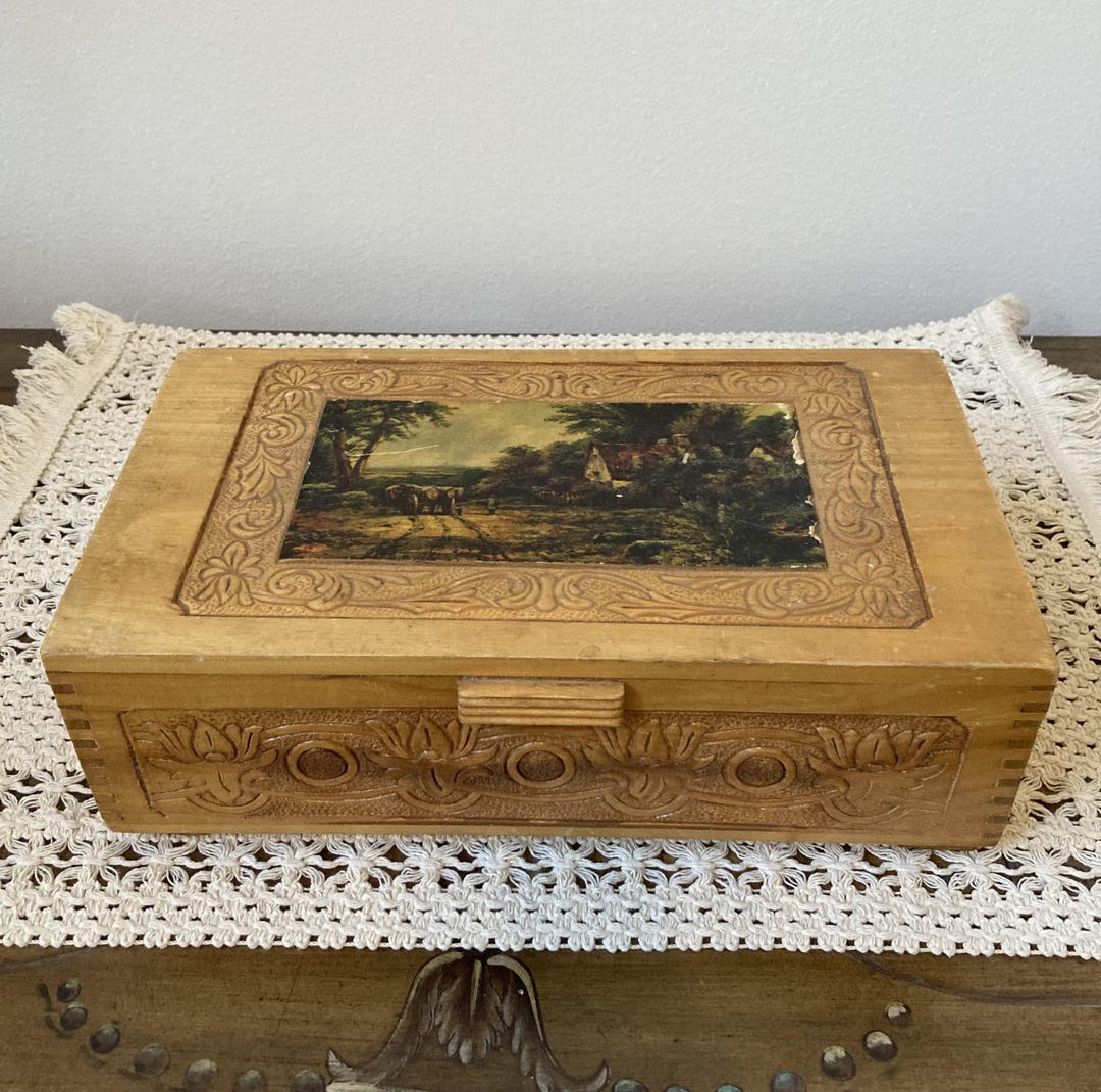 Vintage Carved Wood Box, Old Wood Storage Box With Lid - Etsy