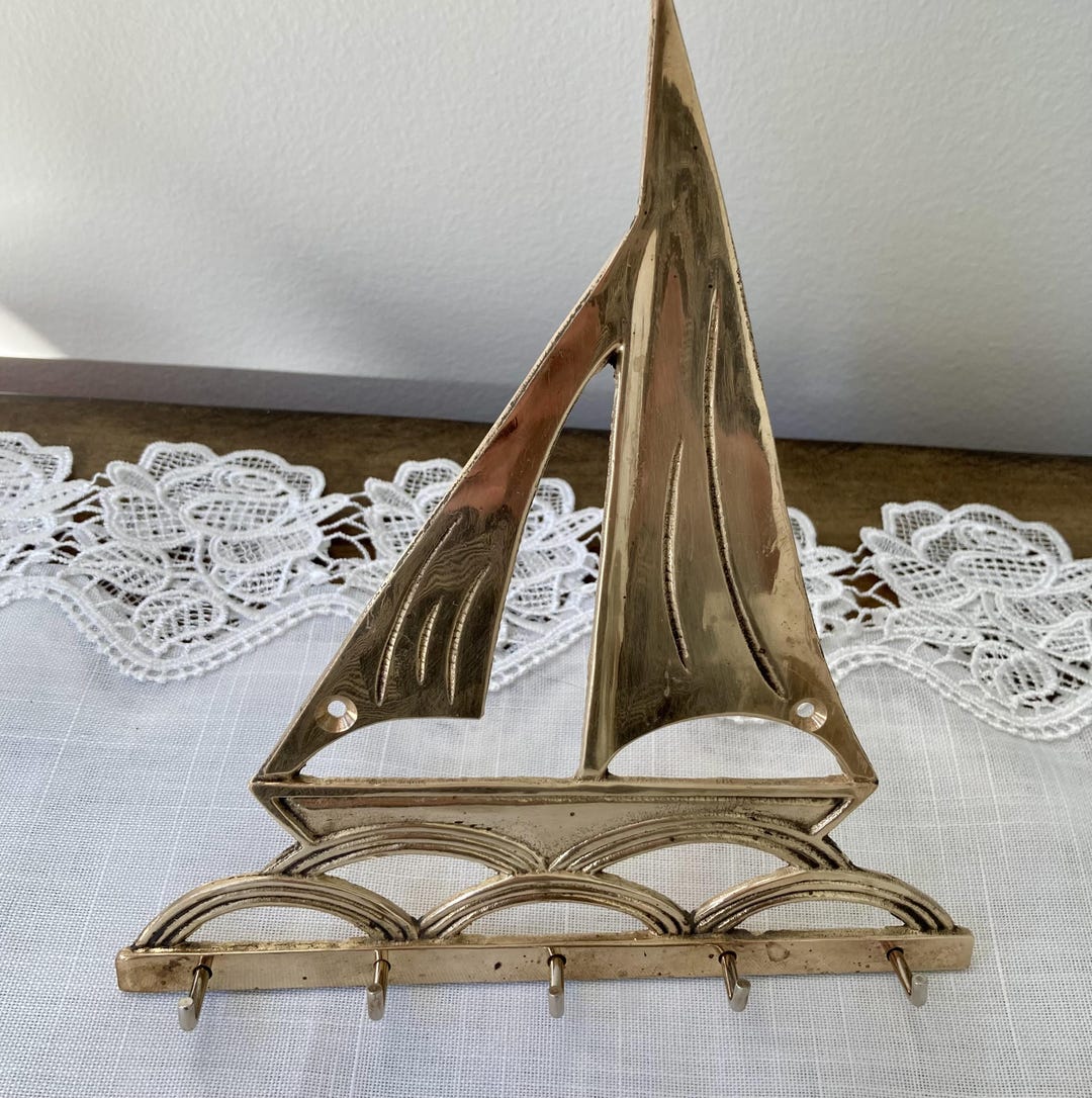 Vintage Brass Sailboat Key Holder, Wall Mounted Key Holder, Decorative ...