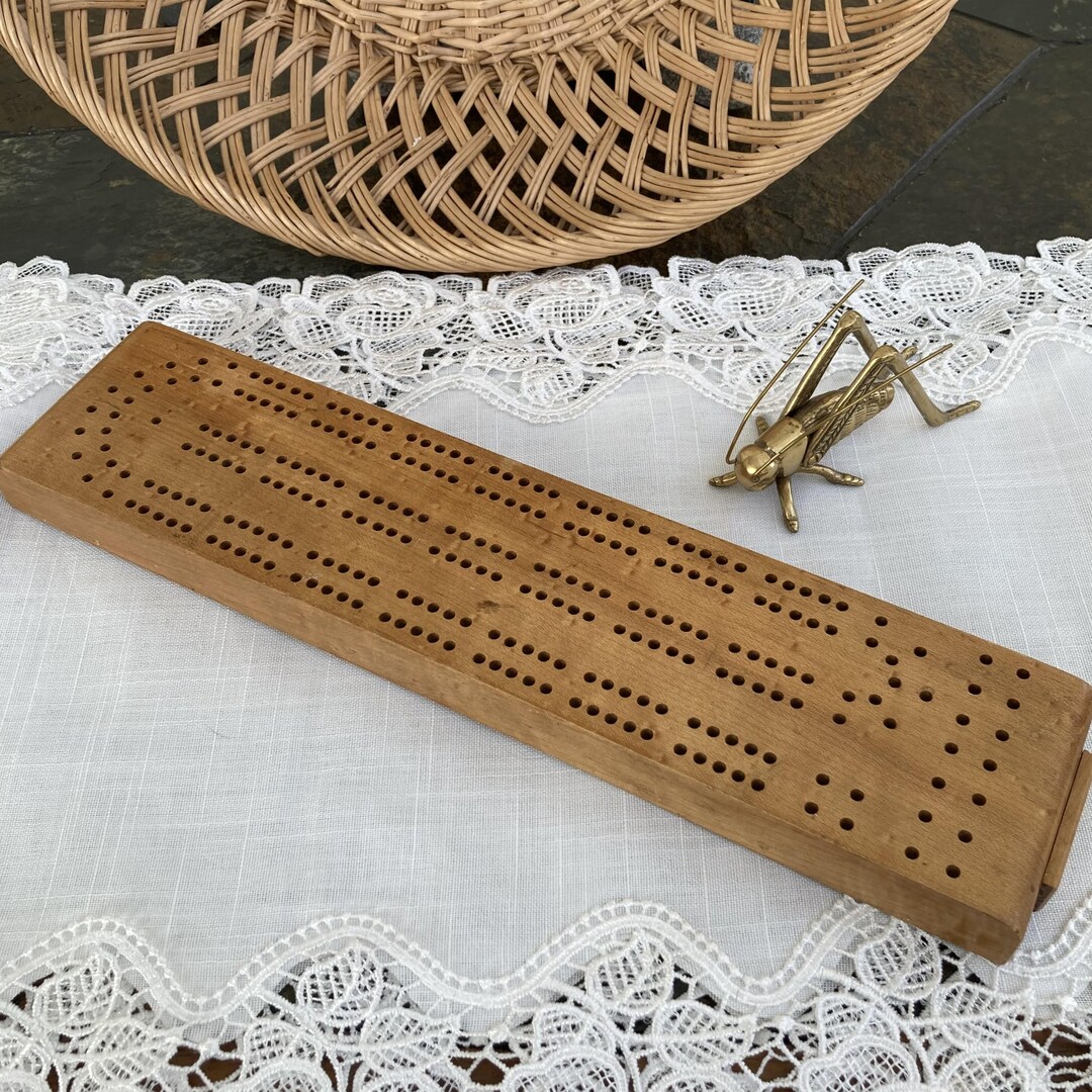 Vintage Cribbage Board, Wood Cribbage Board, Large Wood Cribbage Game ...
