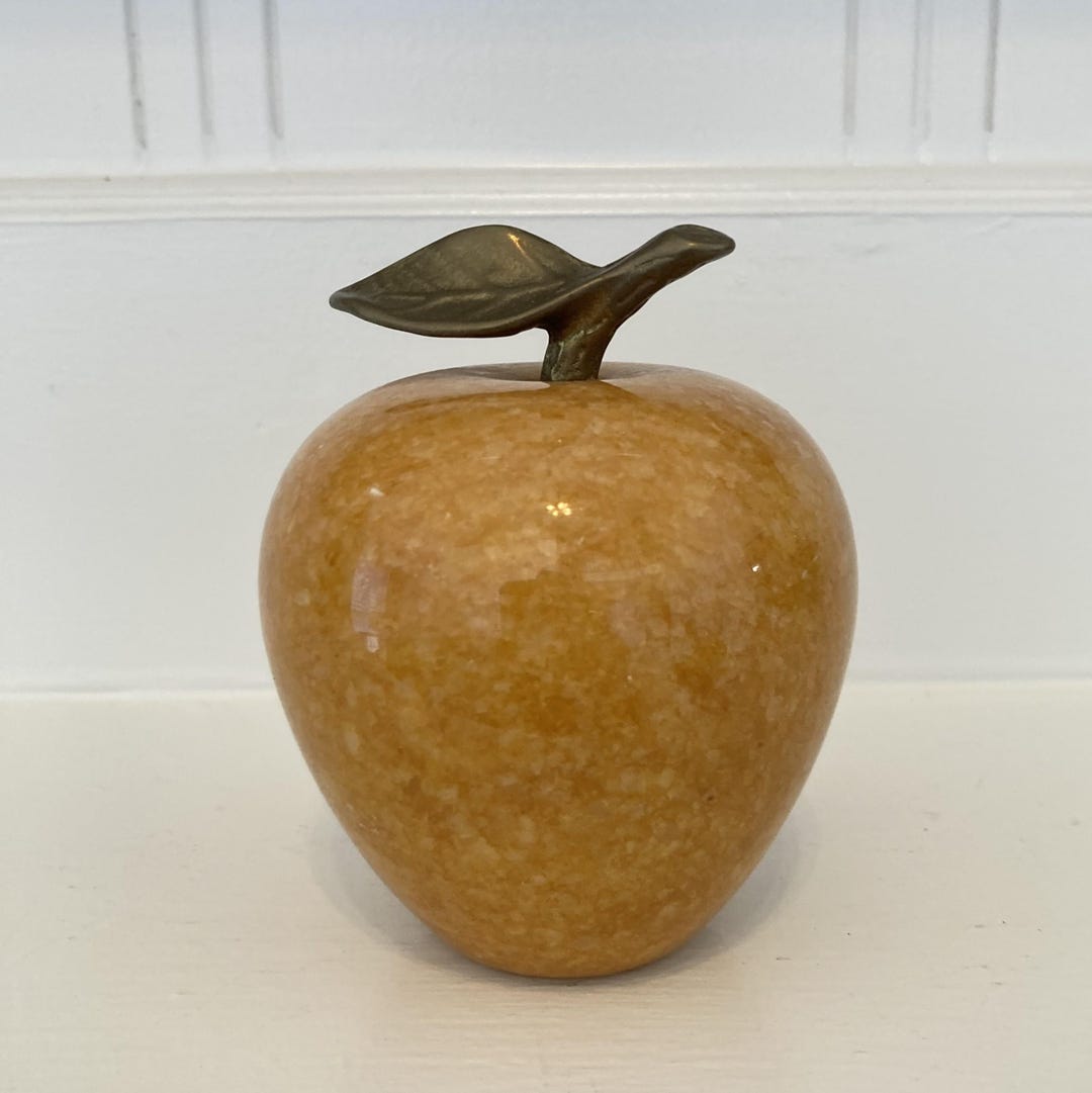 Vintage Yellow Marble Apple Paperweight, Brass Stem - Etsy
