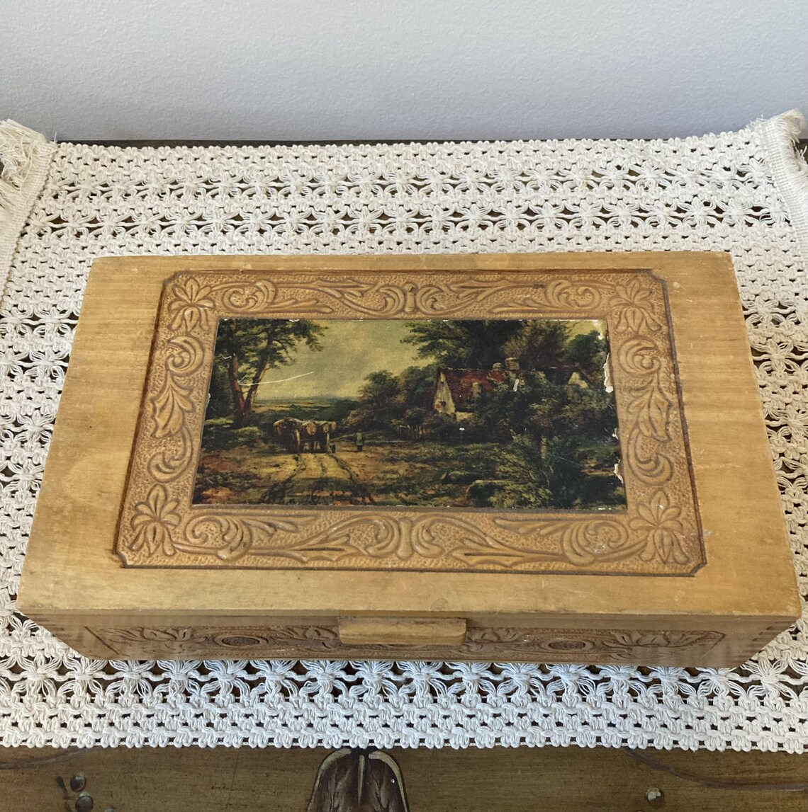 Vintage Carved Wood Box, Old Wood Storage Box With Lid - Etsy