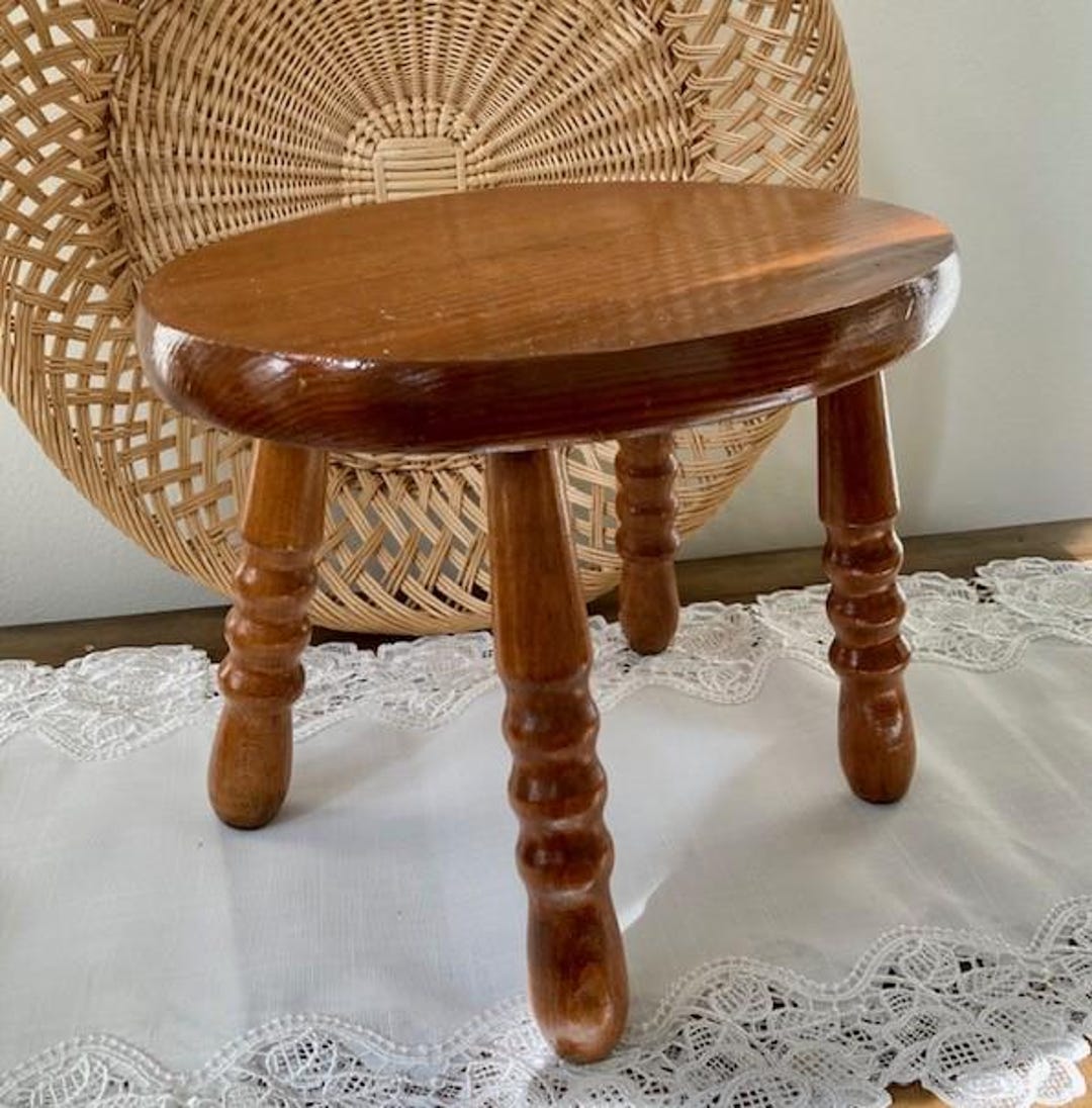 Vintage Wooden Stool From Yugoslavia, Wood Stool With Turned Legs, Step ...