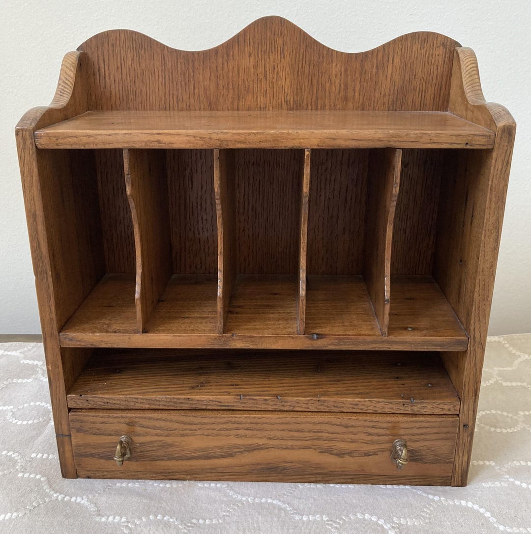 Vintage Wood Desk Organizer, Desktop Organizer, Mail Sorter, Wooden ...