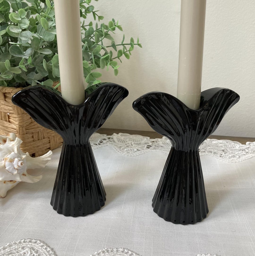 Vintage Black Glass Whale Tail Candle Holders - Nautical Set of 2 - Etsy