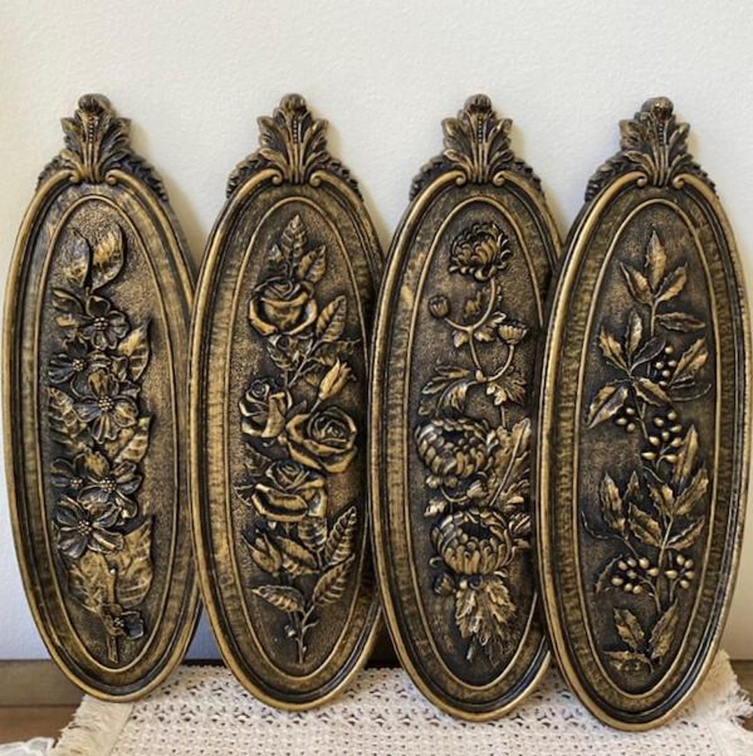 Vintage Syroco Wall Art, Set of 4, Wall Plaques, Dogwood Roses Holly ...