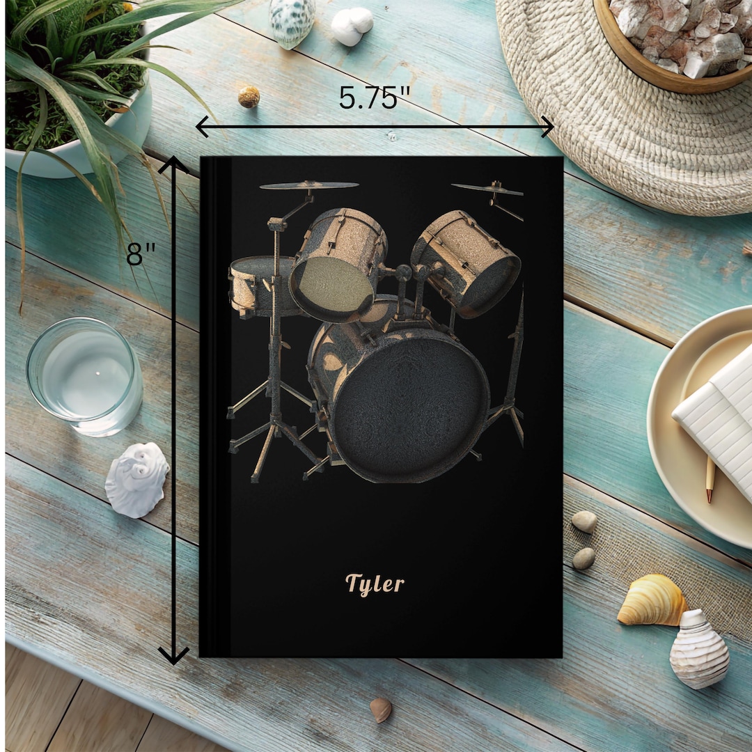Drum Set Instruments Personalized Hardcover Journal, Musical, Custom ...