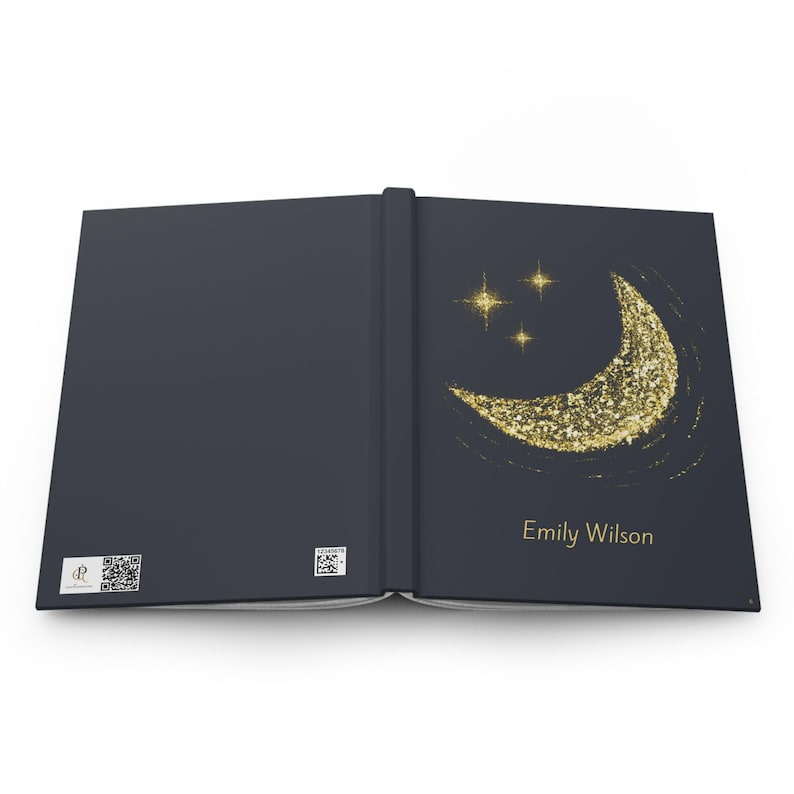 Personalized Hardcover Journal, Gold Shimmer Moon & Stars Custom Diary ...