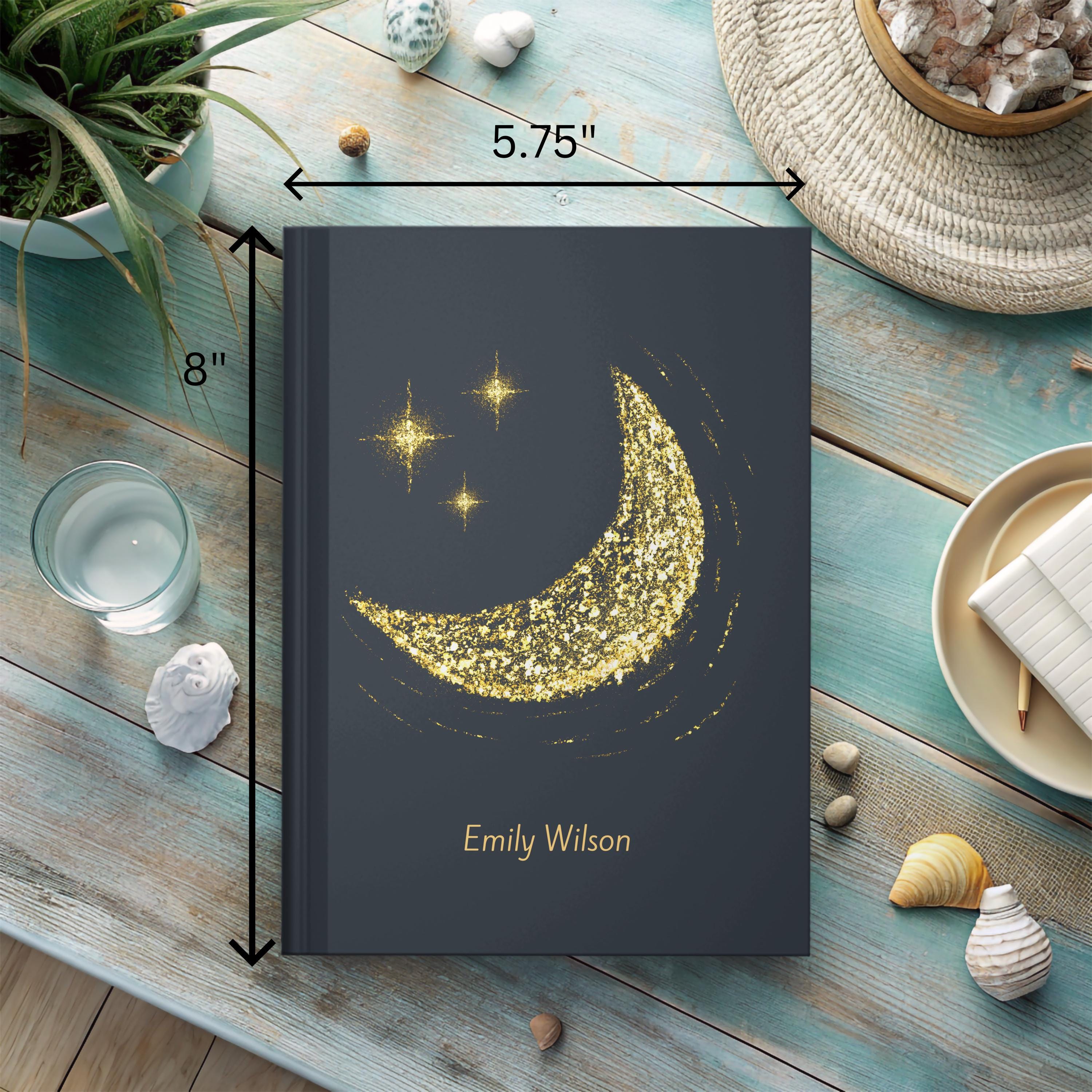 Personalized Hardcover Journal, Gold Shimmer Moon & Stars Custom Diary ...