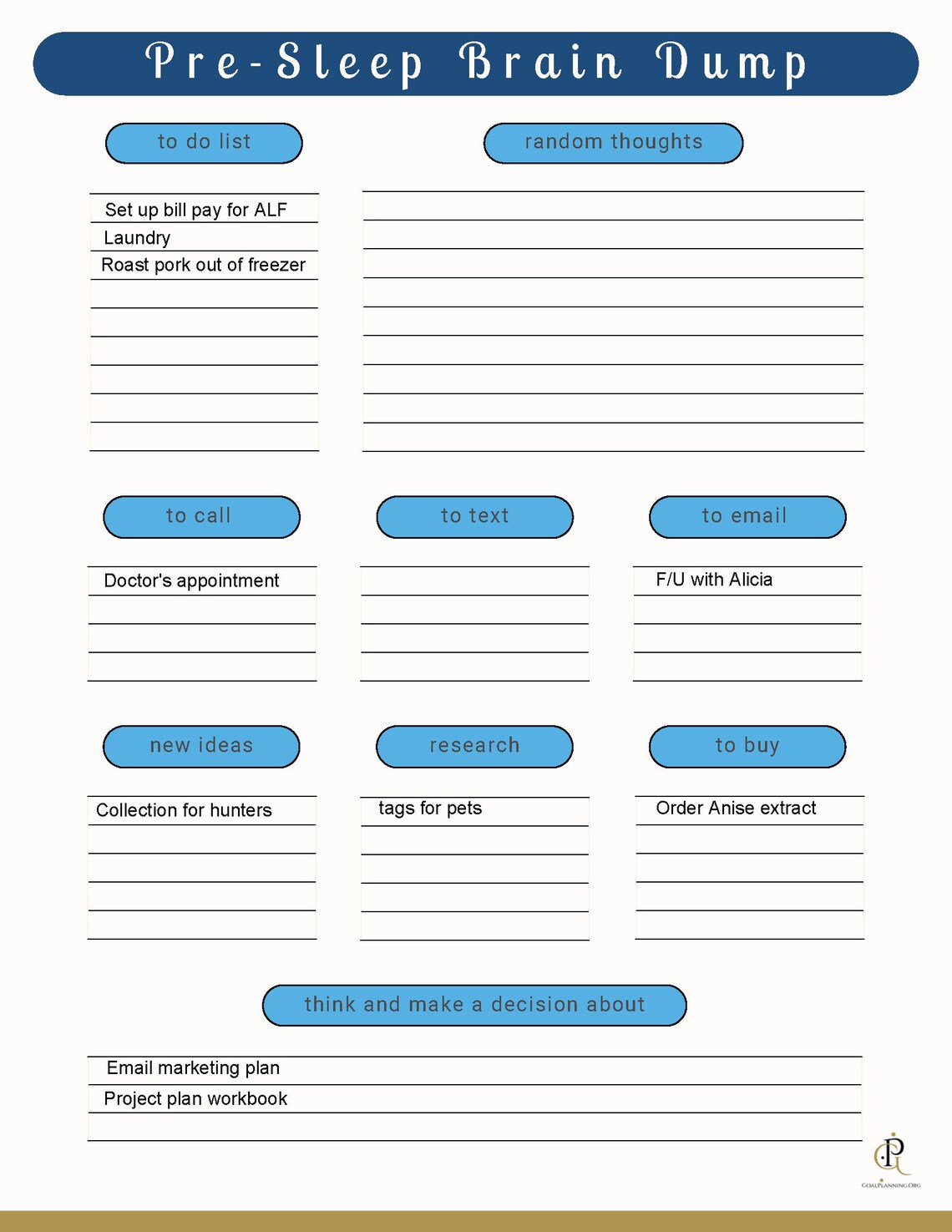 Pre-sleep Brain Dump Form - Etsy