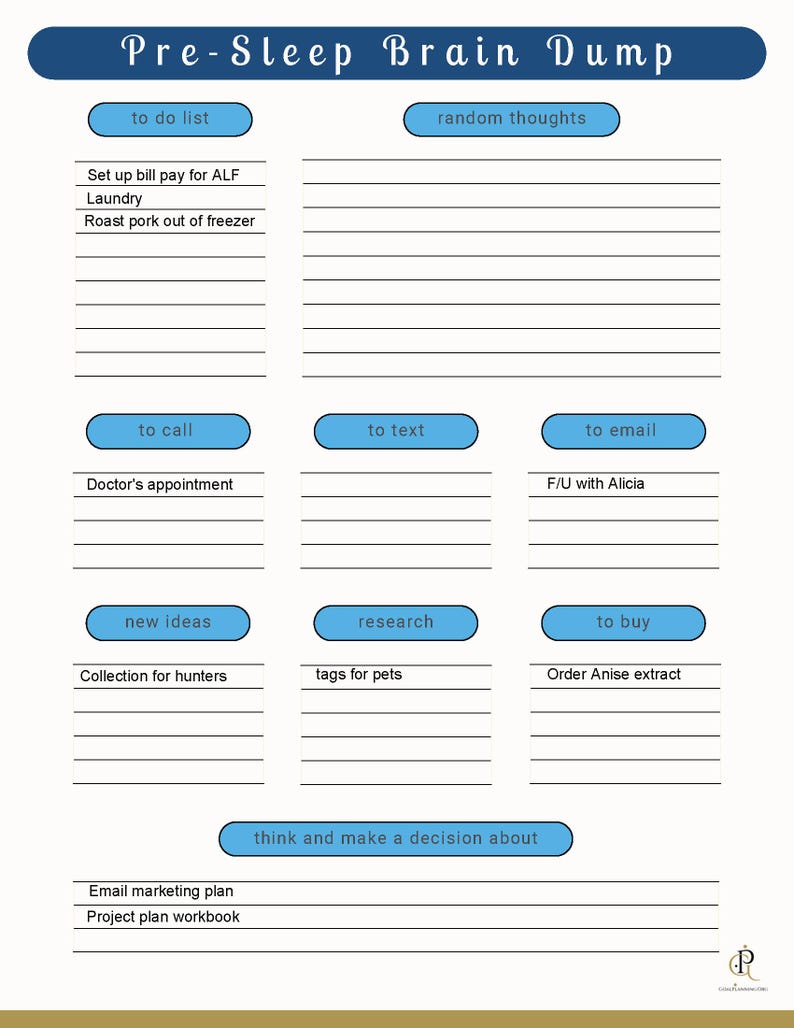 Pre-sleep Brain Dump Form - Etsy