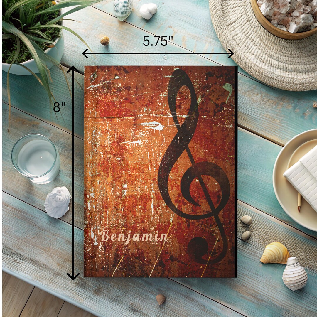 Rustic Musical Note Personalized Hardcover Journal, Custom Diary ...