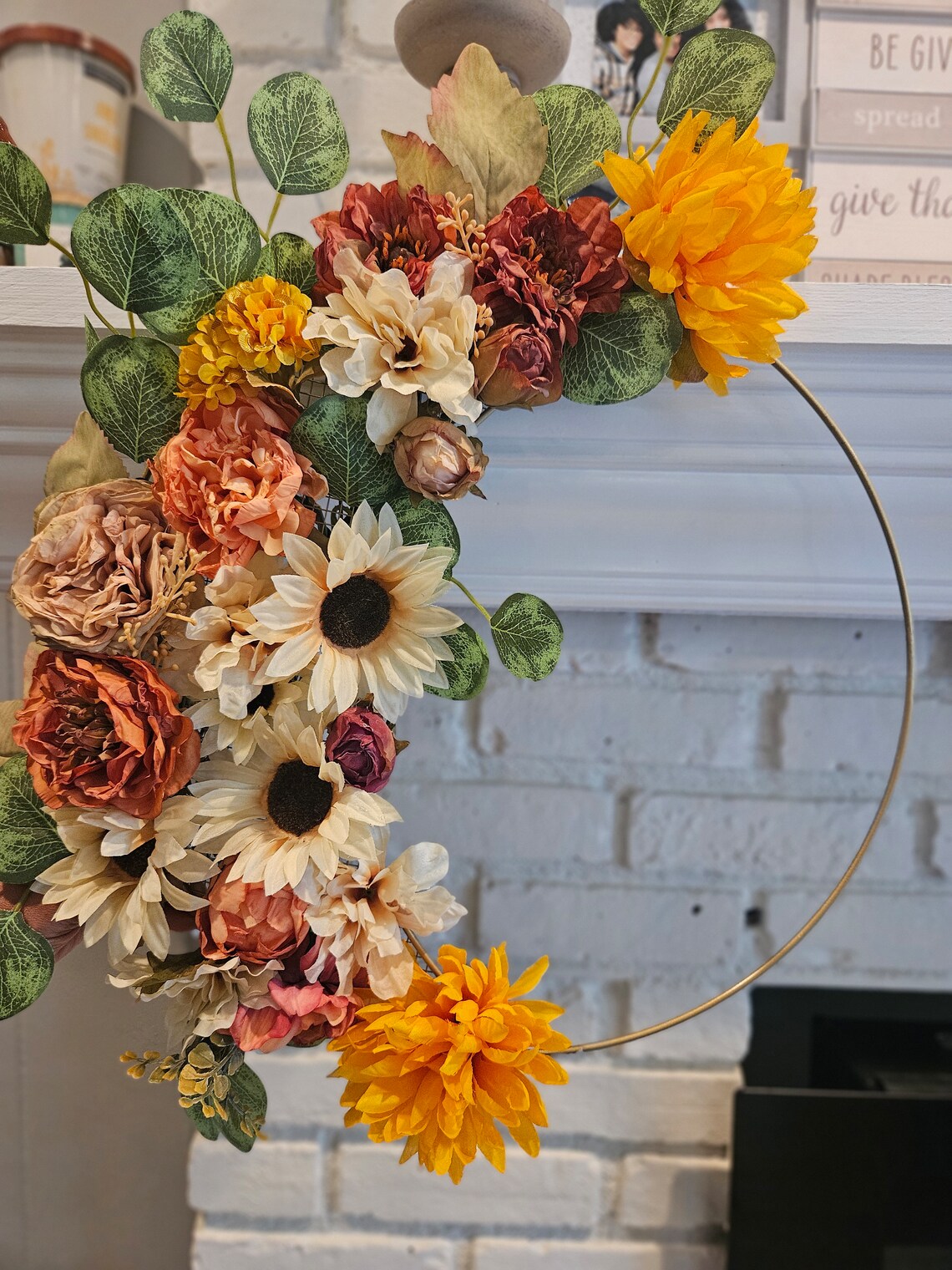 Autumn Themed Gold Circular Frame Wall Decor - Wildflower Mix - Etsy