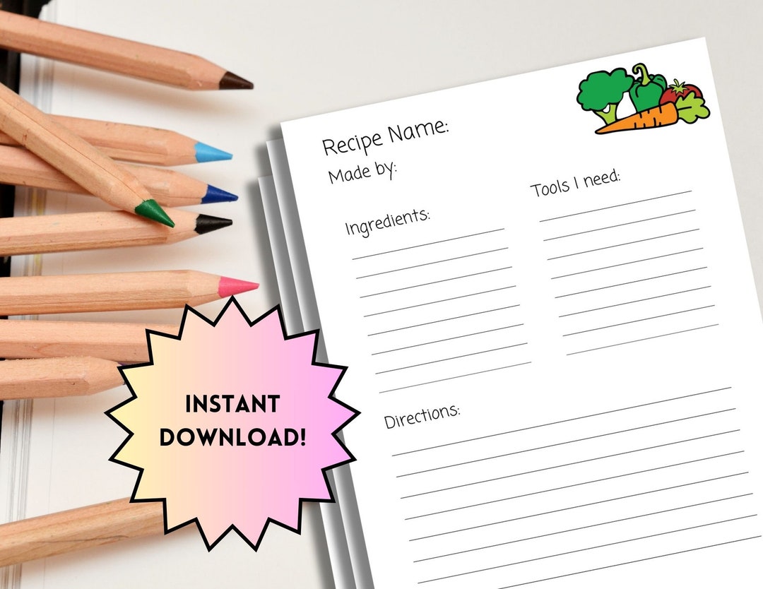 Instant Download Recipe Card for Kids - Etsy