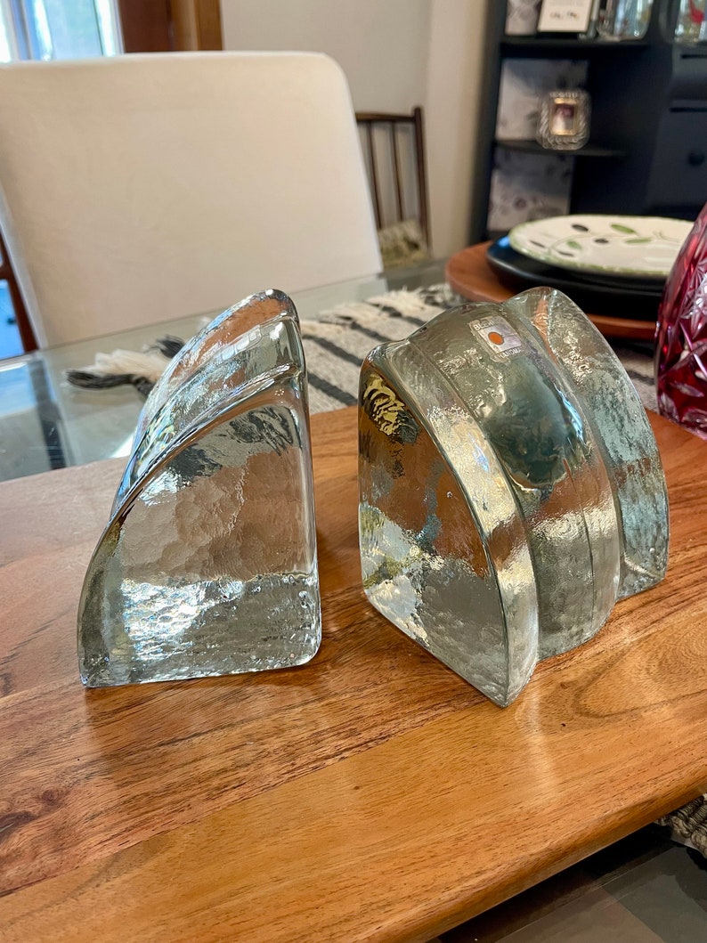 Vintage Blenko Clear Crystal Ice Block Waterfall Glass Bookends - Etsy