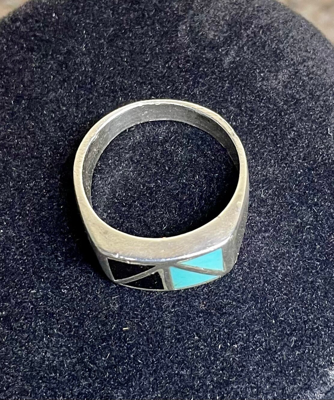 Vintage Zuni Geometric Multi Stone Inlay Turquoise and Black Jet Ring ...