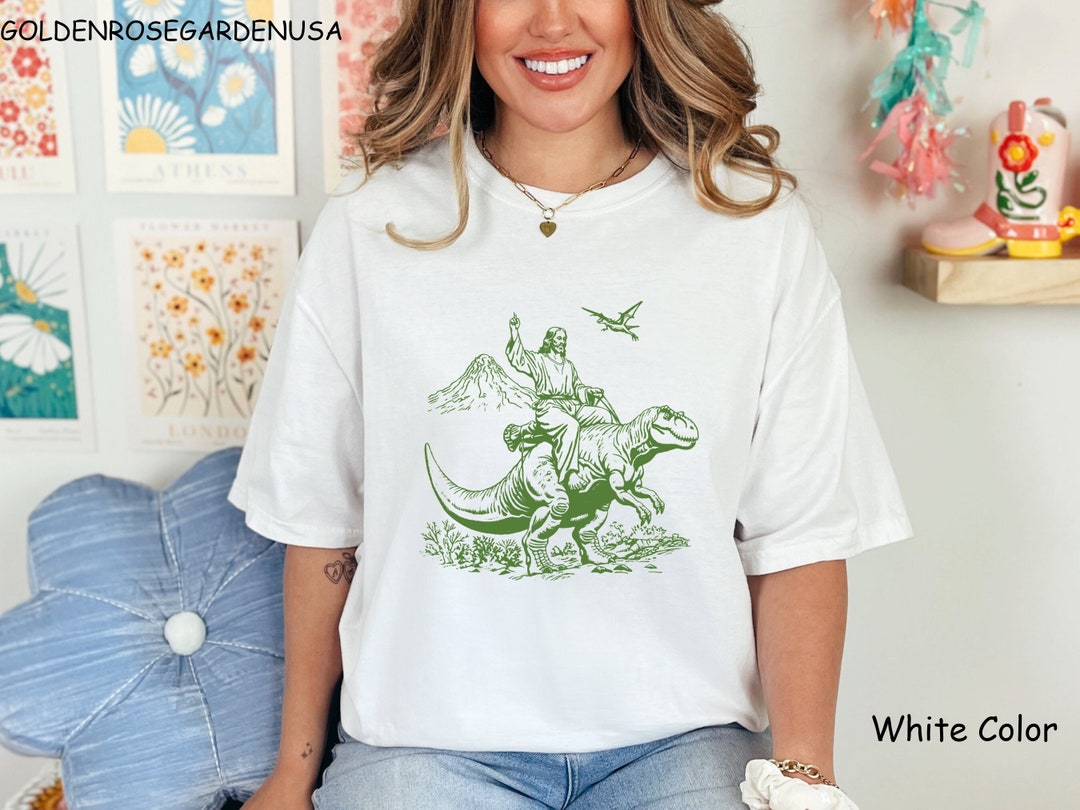 Vintage Jesus Riding Dinosaur 90s Tshirt, Jesus Riding T Rex Dinosaur ...