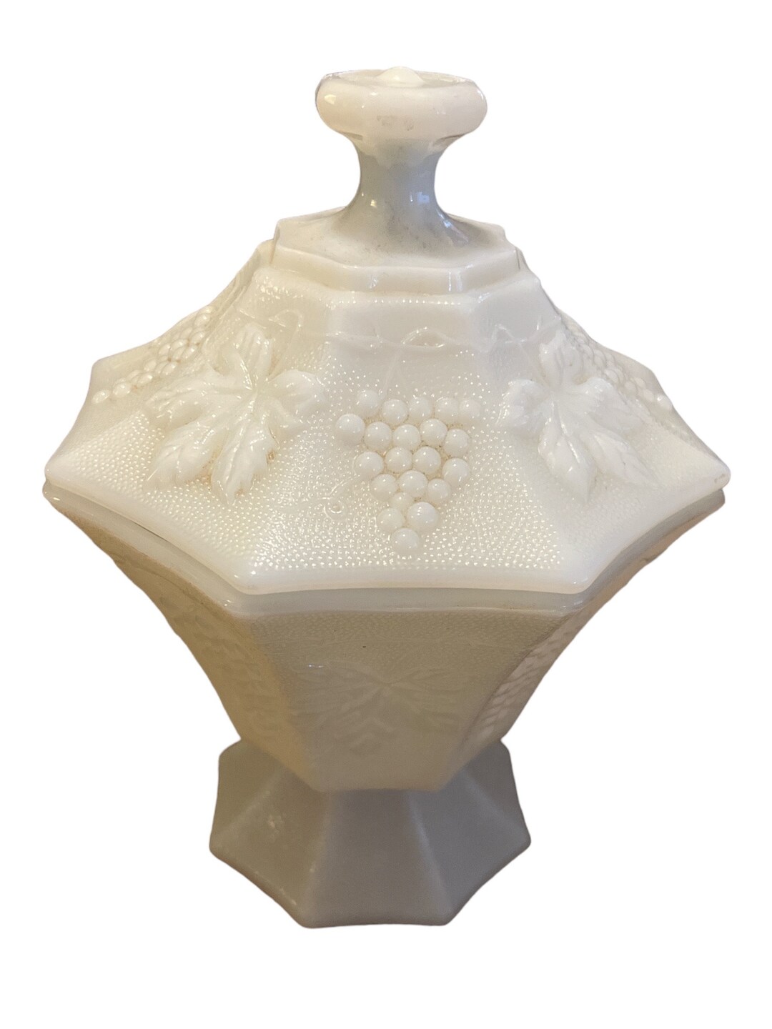 Vintage Milk Glass Octagon Paneled Candy Dish With Lid Anchor Hocking ...