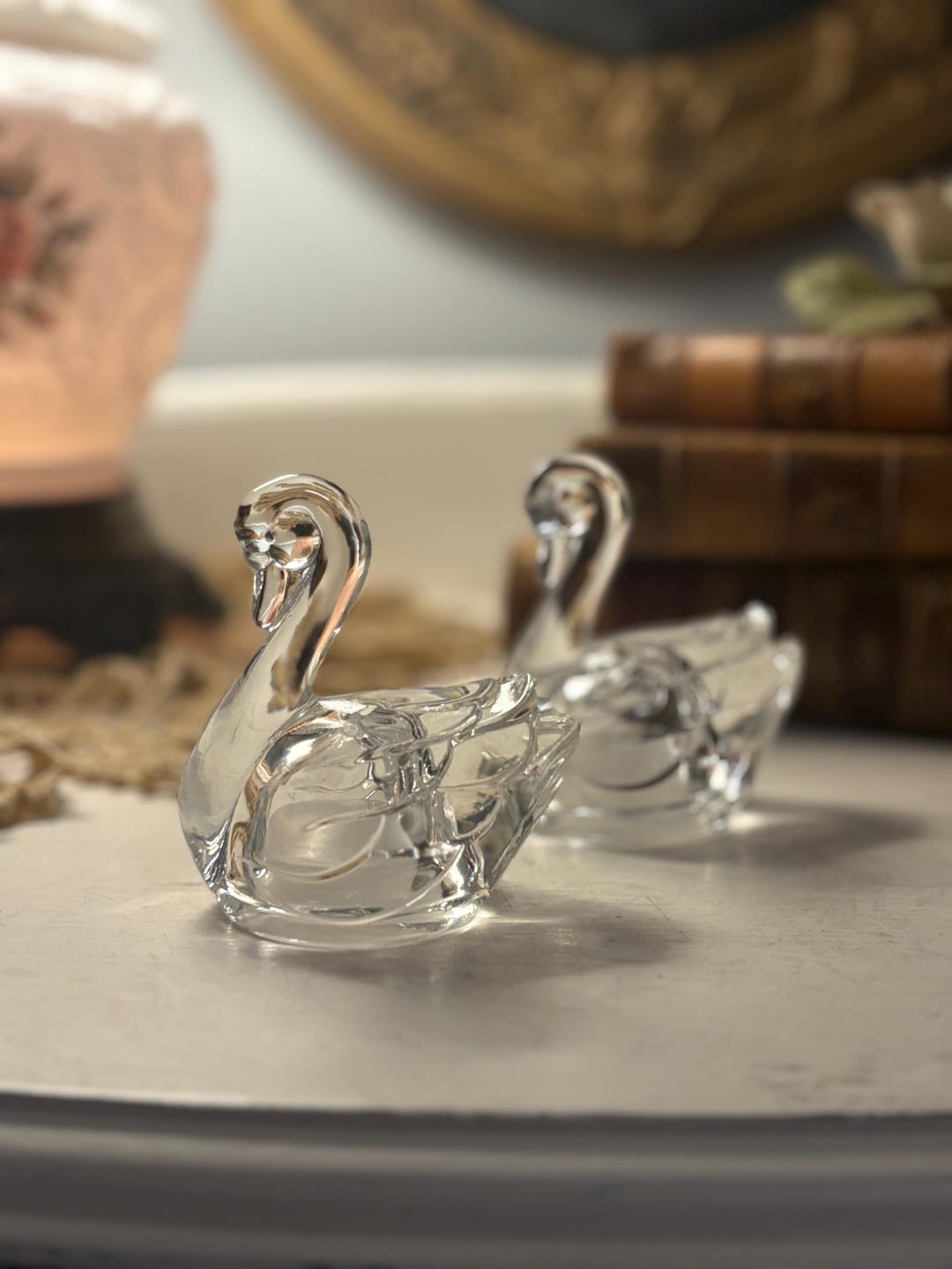 Art Glass Clear Swan Couple Salt and Pepper Shakers - Salt & Pepper ...