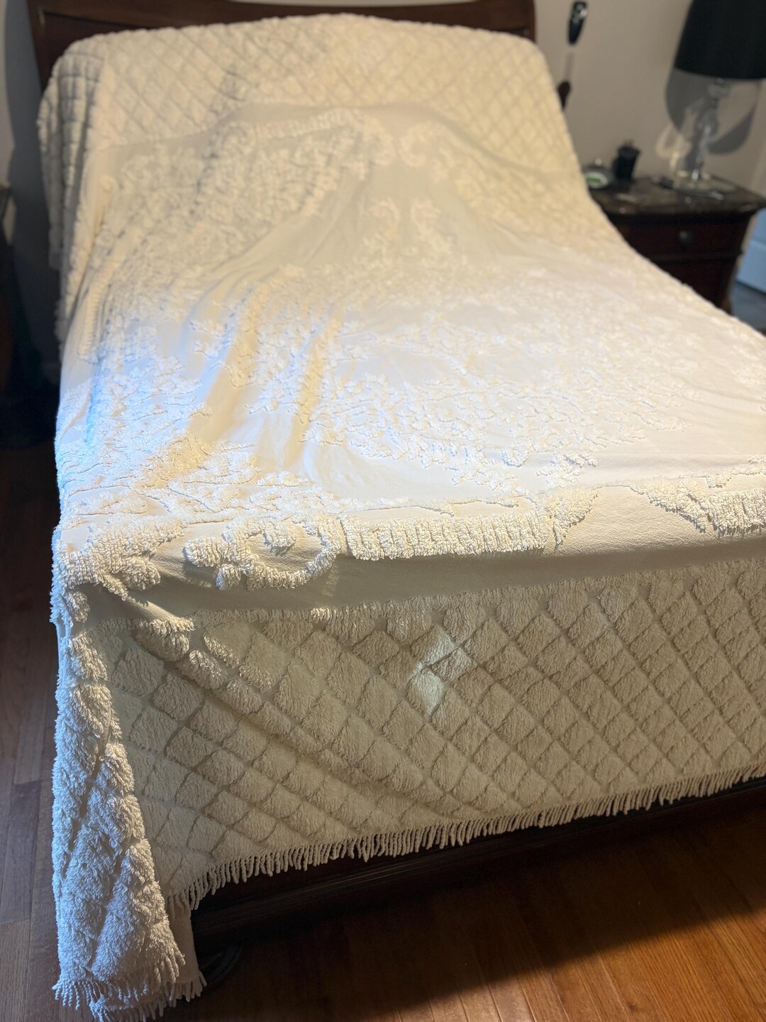 Heirloom King MATELASSE Lamont Home Bedspread Ivory Floral Fringed ...