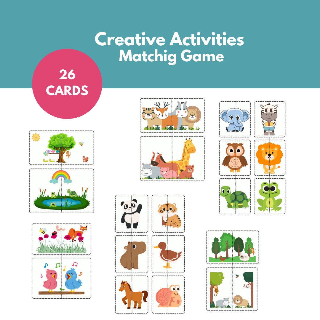 26 Animal Matching Cards Game,printable Games,toddler Matching Activity ...