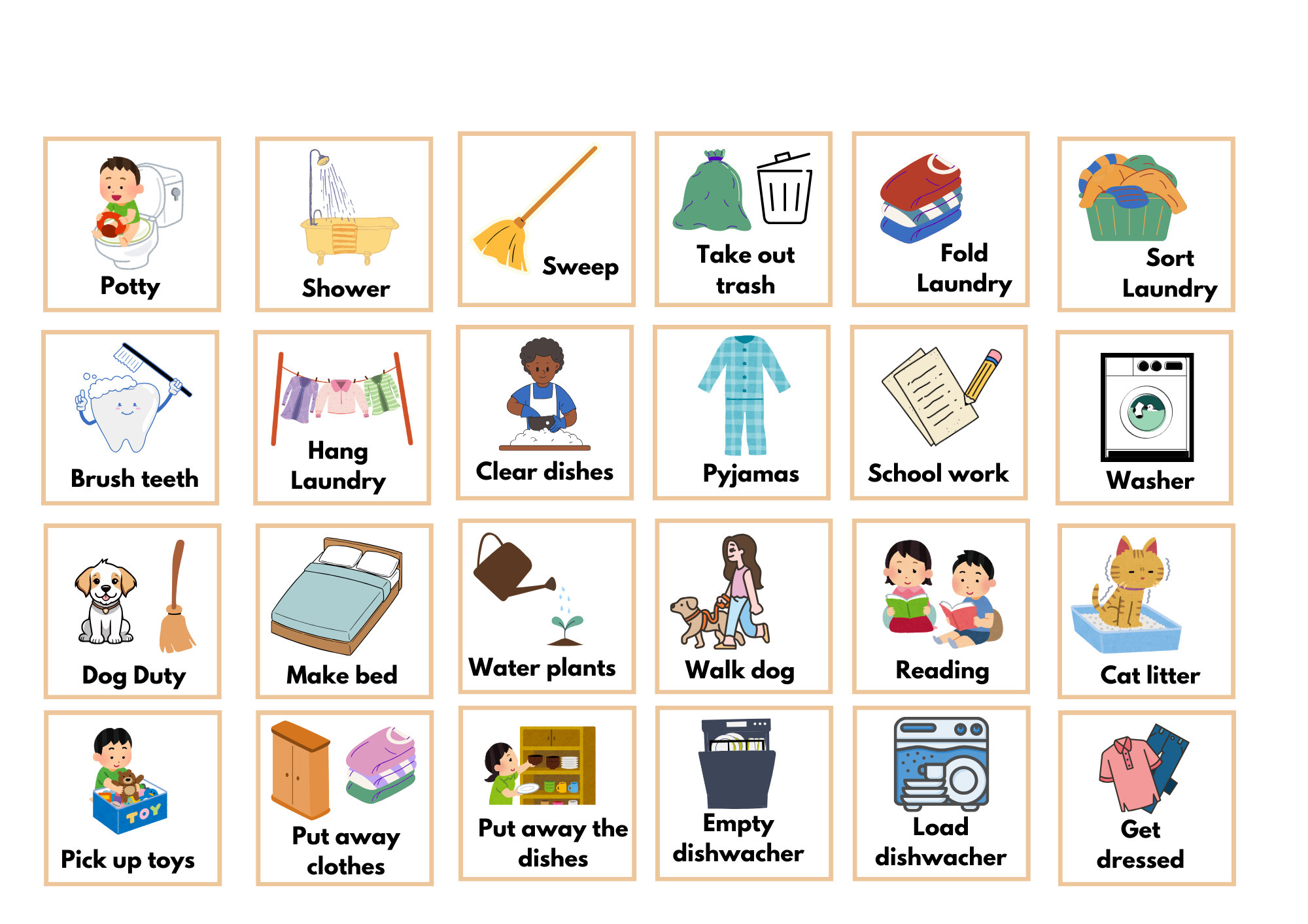 Kids Daily Responsibilities Chart, Printable Daily Routine, Chore Chart ...