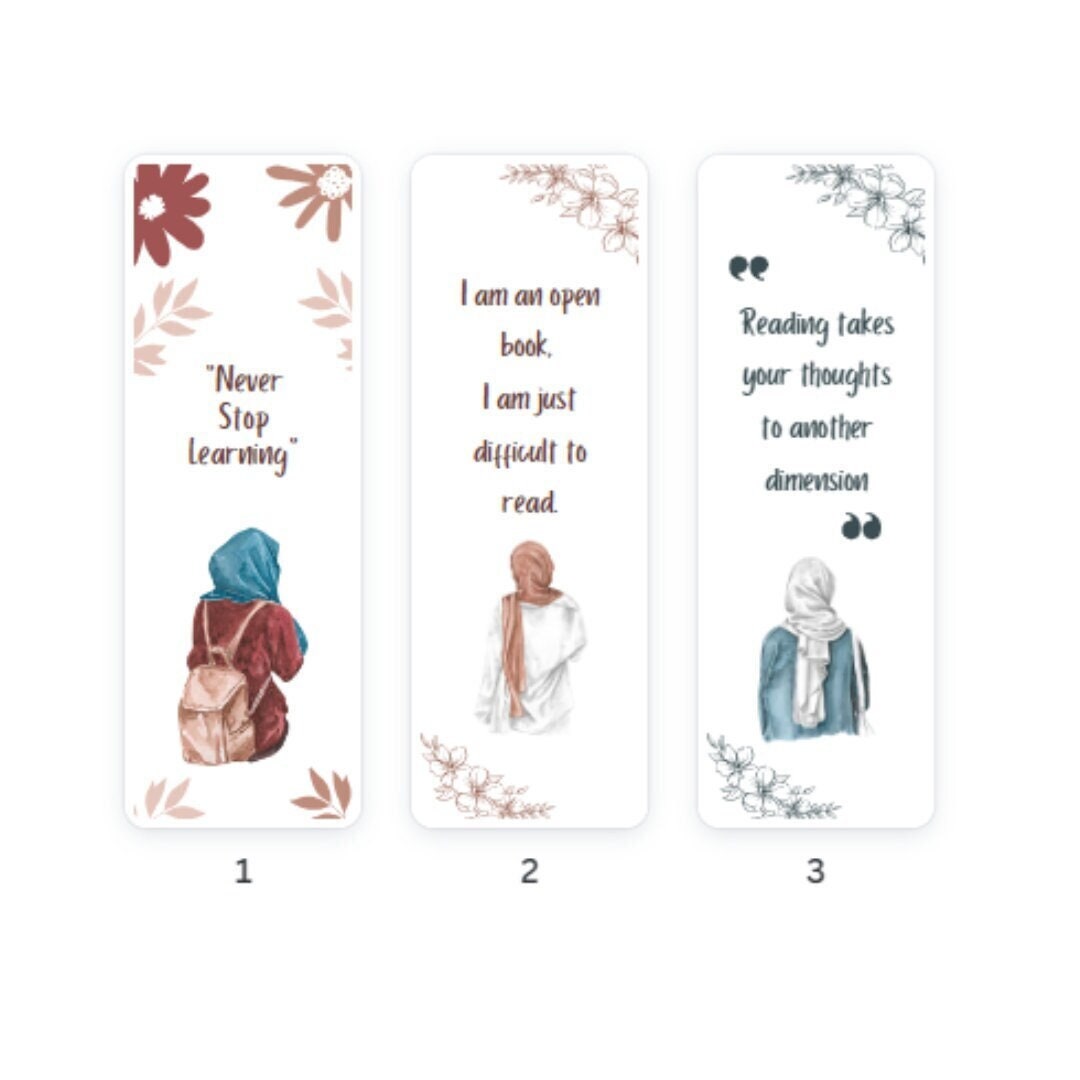 6 Islamic Bookmarks,muslim Girls Illustrated Islamic Bookmark,quotes ...