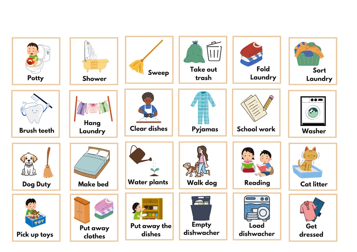 Kids Daily Responsibilities Chart, Printable Daily Routine, Chore Chart ...
