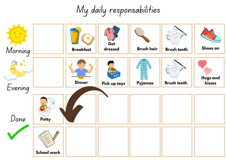 Kids Daily Responsibilities Chart, Printable Daily Routine, Chore Chart ...
