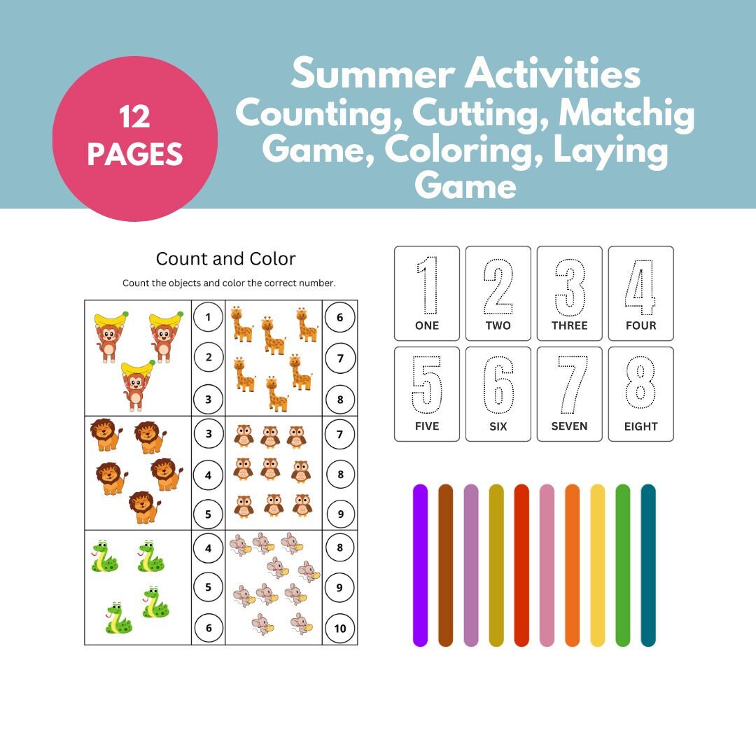 Counting Cards,matching Game,summer Games,toddler Matching Activity ...