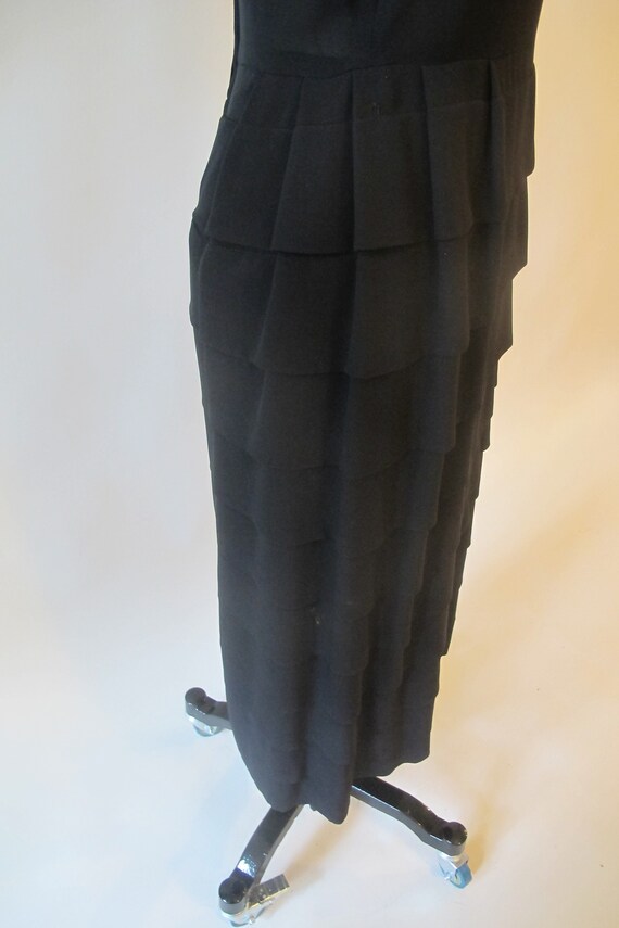 1950s Black Chiffon Horizontal Pleat Cocktail Formal - Gem