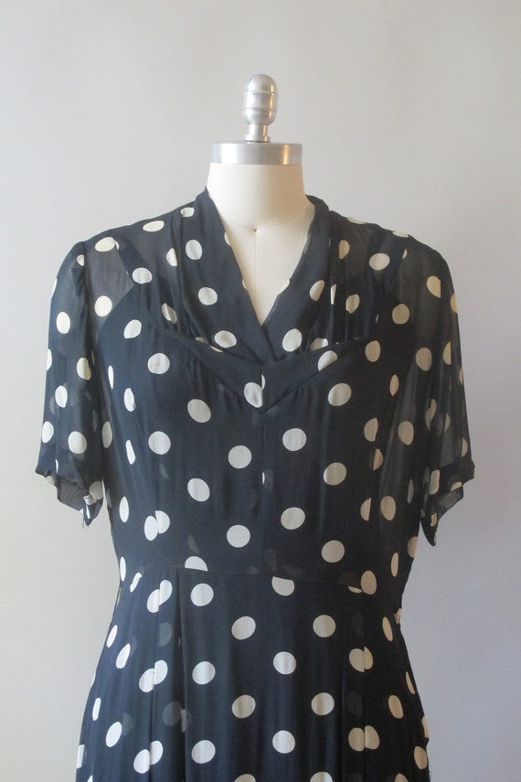 1940s Sheer Black and White Polka Dot Dress - Gem