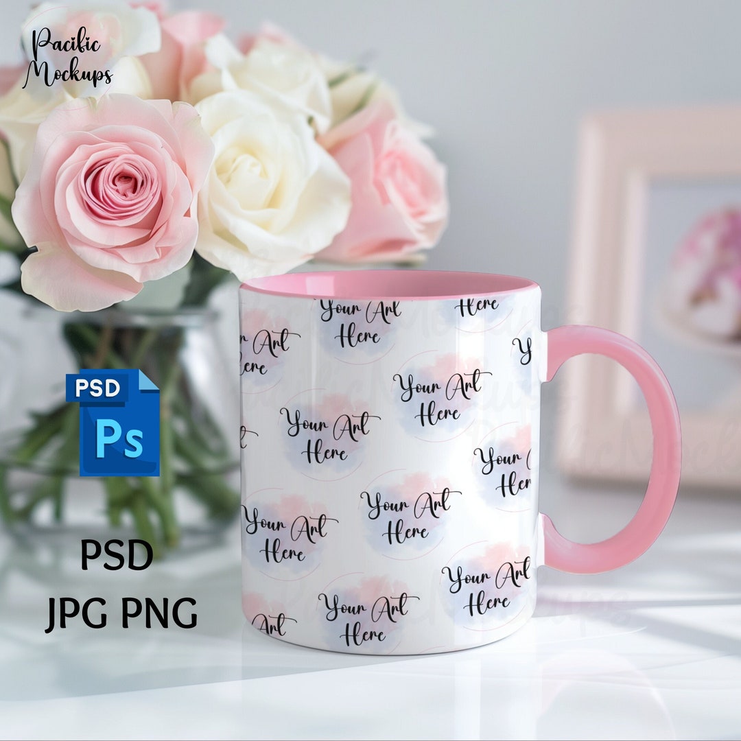 Pink Handle Mug Mockup PSD, Pink Accent Mug Mockup, PSD Mug Mockup ...