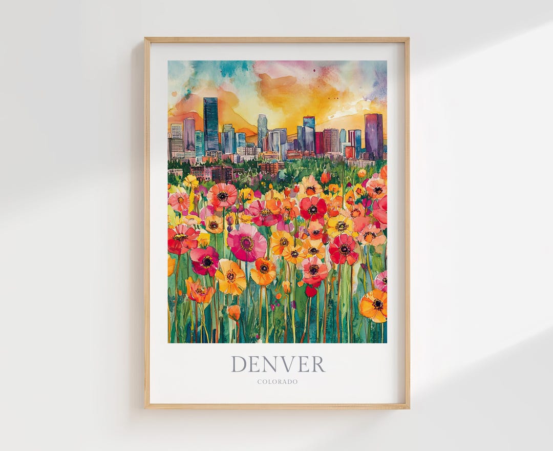 Denver Colorado Watercolor Print, Skyline & Flowers (digital Download ...